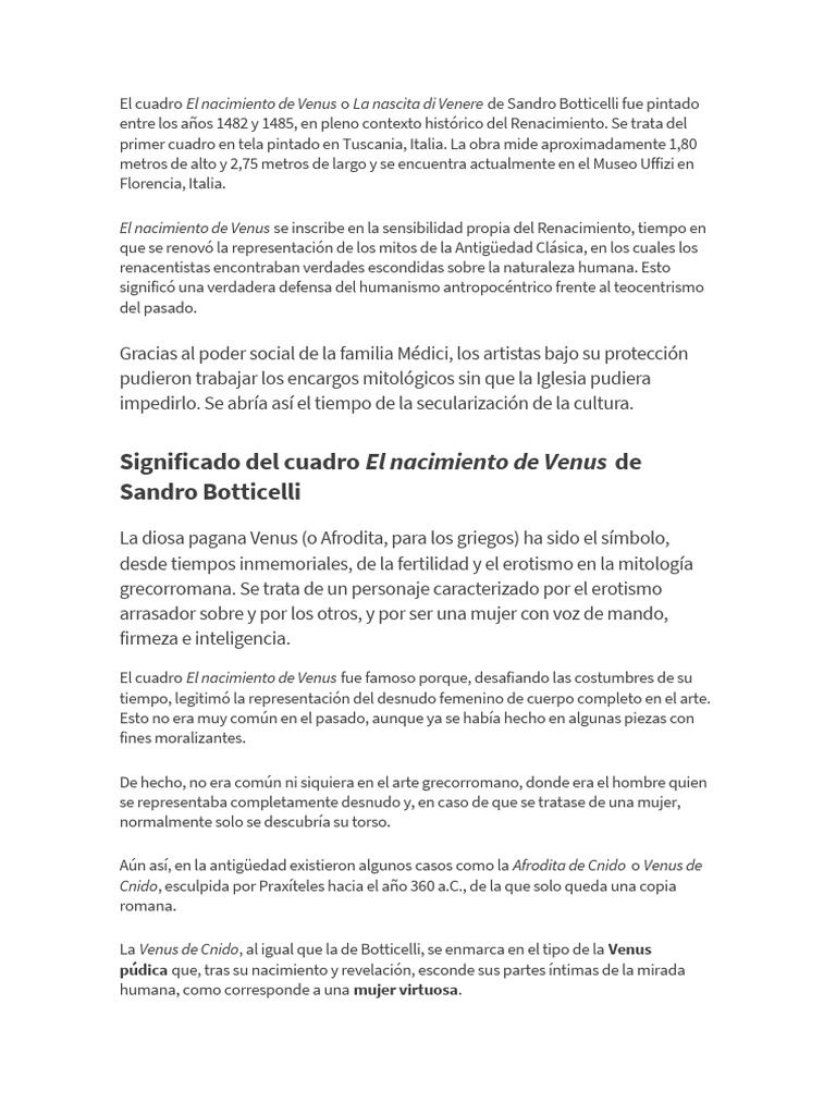 El nacimiento de Venus: contexto y significado | PDF | Renacimiento