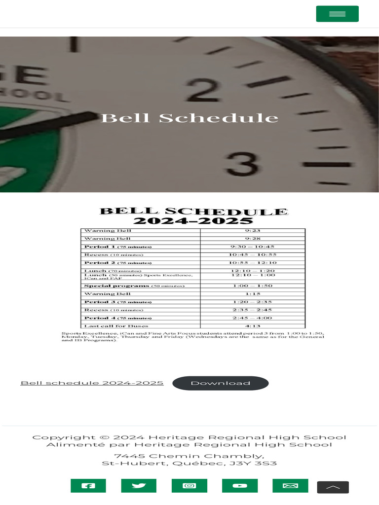 Bell Schedule - Heritage Regional High School | PDF
