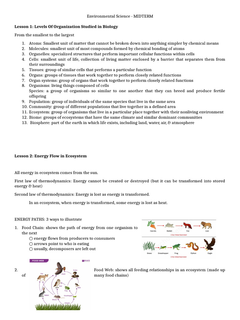 Environmental-Science Midterm Notes | PDF | Lake | Ecosystem