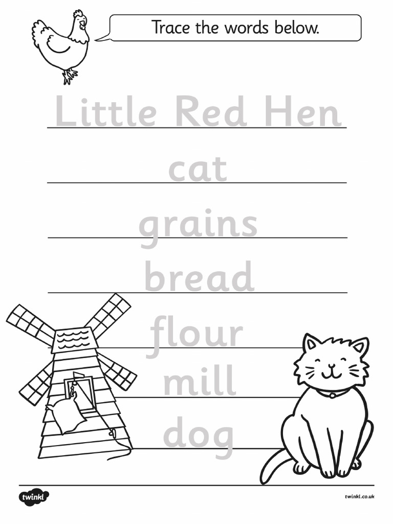 The Little Red Hen Trace The Words Worksheets | PDF