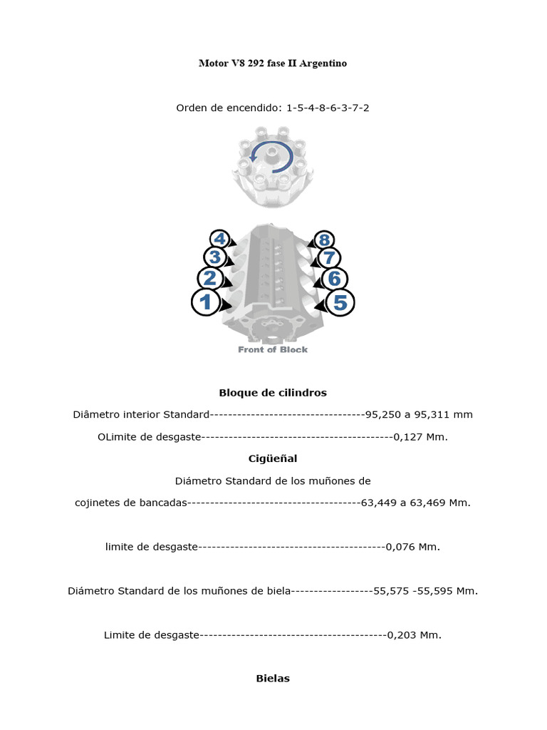 Ficha Técnica Motor V8 292 Fase II | PDF | Ford F Series | Eje
