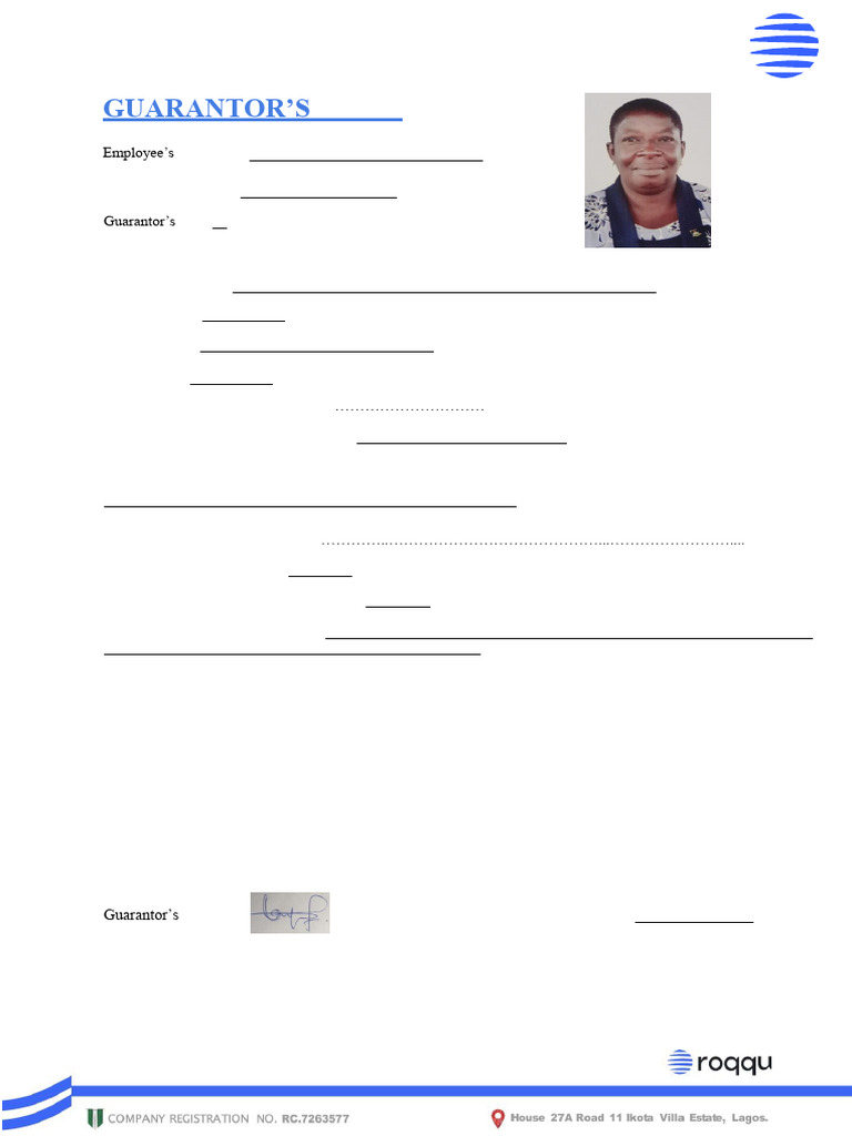 Roqqu Guarantor's Form 1 | PDF