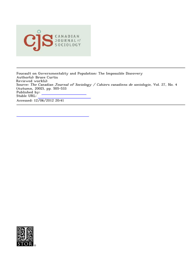 Curtis - Foucault On Governmentality and Population, The Impossible ...