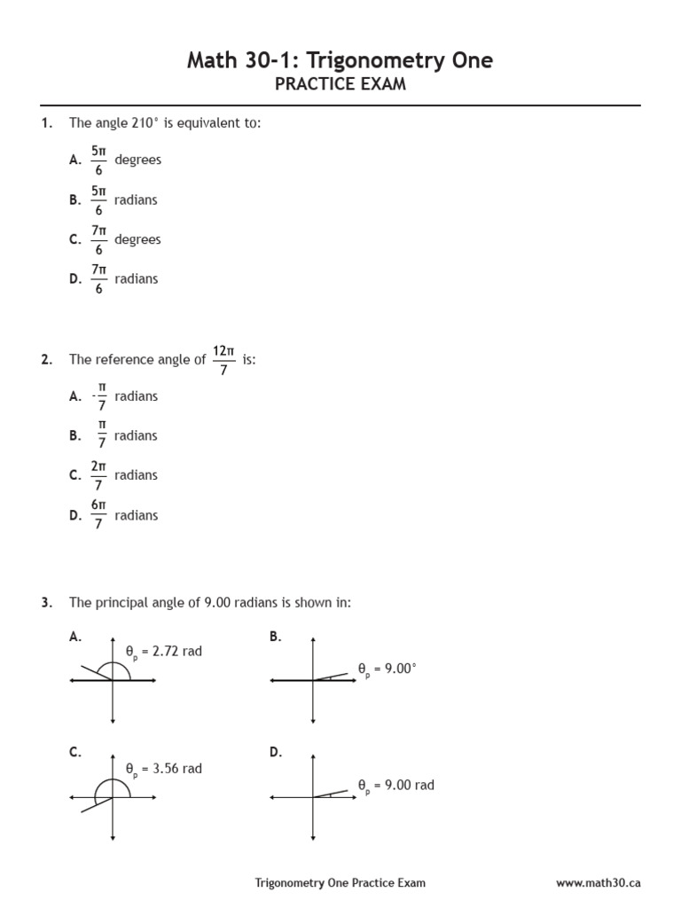 Math30-1 Practice Exam Trigonometry1 | PDF | Geometry | Triangle Geometry