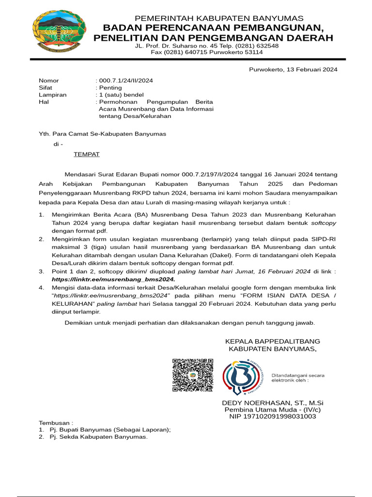 Permintaan Ba Musrenbang Dan Data Desa Dan Kelurahan | PDF