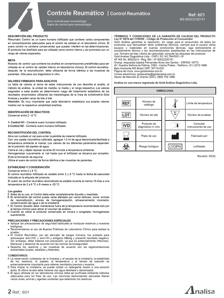 Suero Liofilizado para Control Reumático | PDF | Laboratorios | Agua