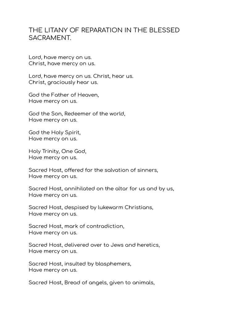The Litany of Reparation in The Blessed Sacrament. | PDF | Eucharist ...