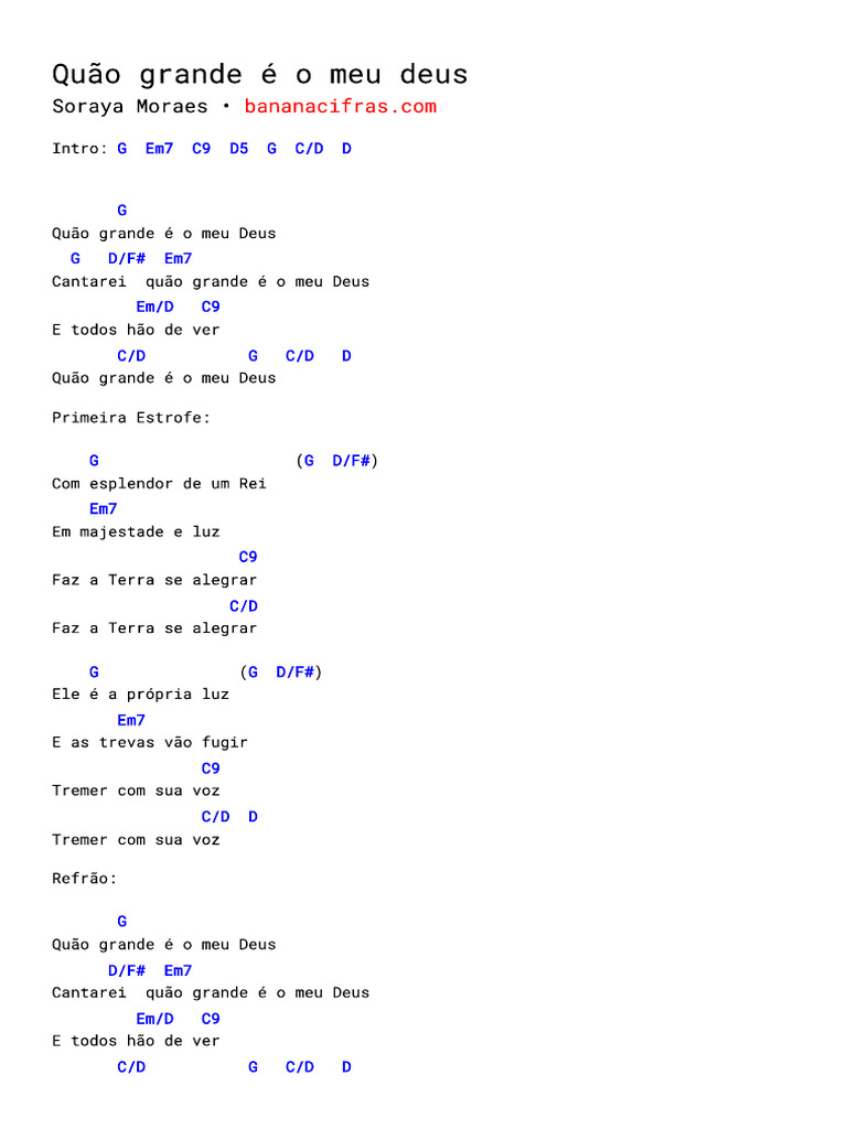 QUÃO GRANDE É O MEU DEUS - COM MODULAÇÃO | PDF
