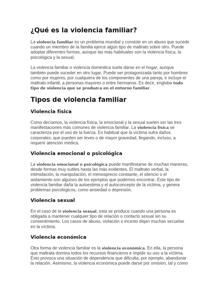 Tipos y Consecuencias de la Violencia Familiar | PDF | Violencia doméstica | Violencia