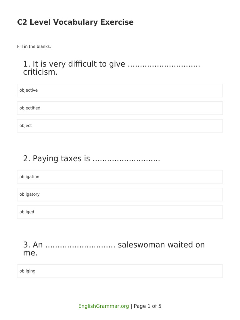 Advanced English Vocabulary Quiz | PDF