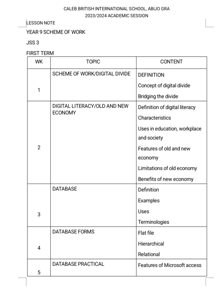 YEAR 9 ict intl 1st term (1)_compress | PDF | Databases | Spreadsheet
