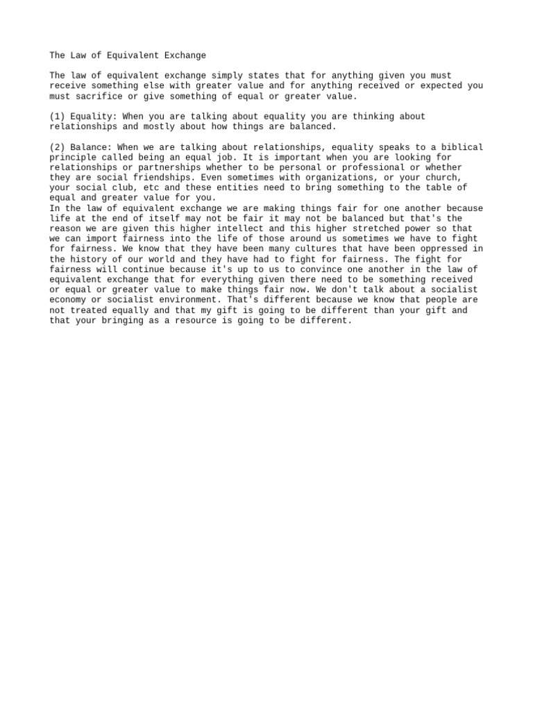 Understanding the Law of Equivalent Exchange | PDF