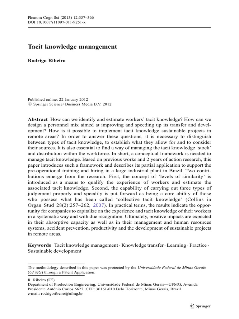 Tacit knowledge management | PDF | Knowledge