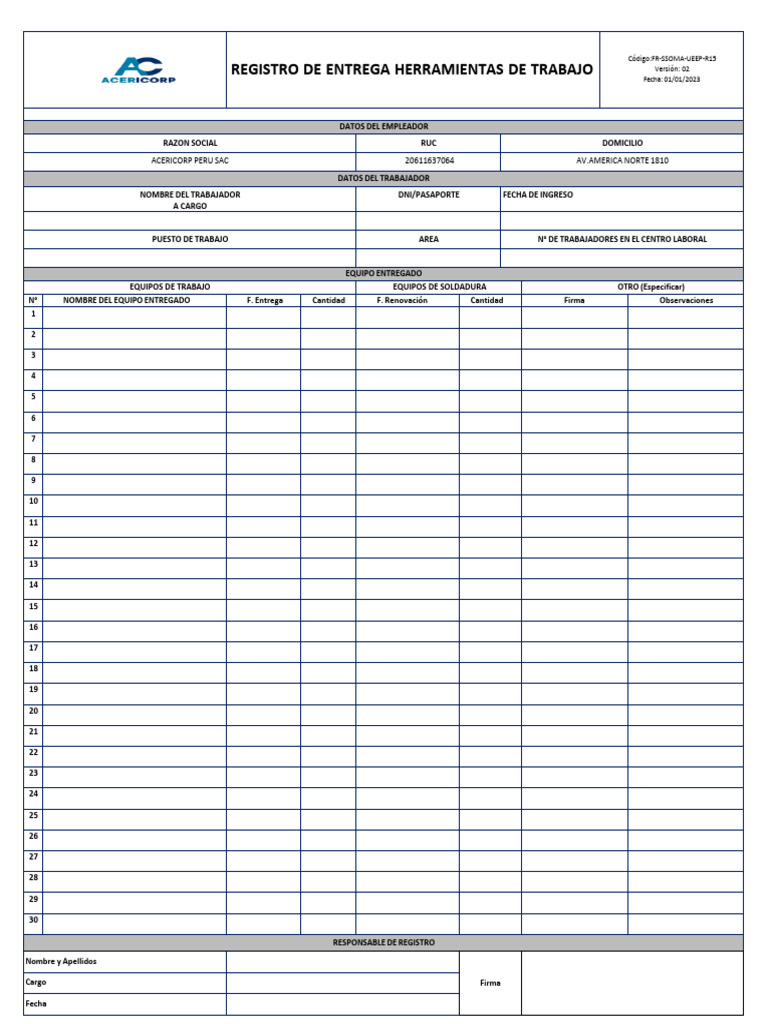 Fss f Ssoma 15 Formato Entrega de Herramientas Bl | PDF