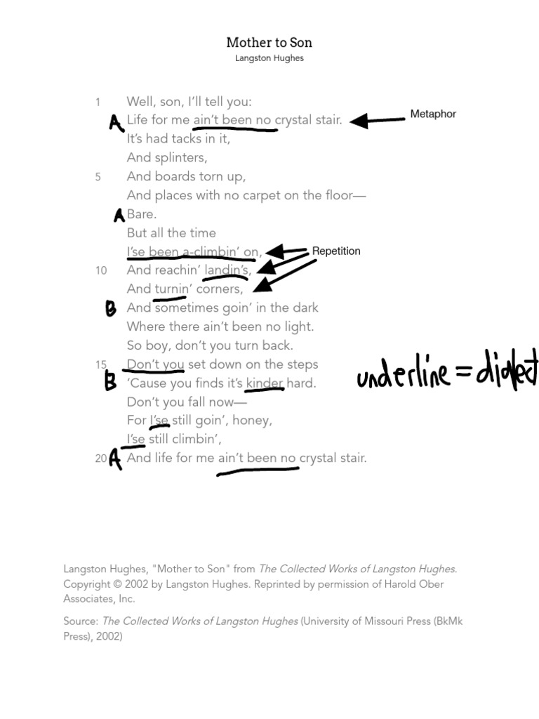 Mother to Son Langston Hughes | PDF | Poetry