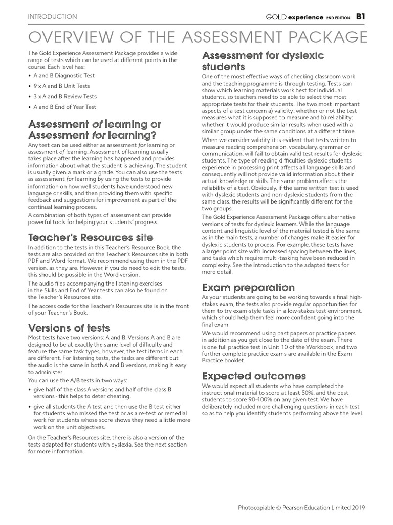 Gold Exp B1 Tests Intro | PDF | Educational Assessment | Dyslexia