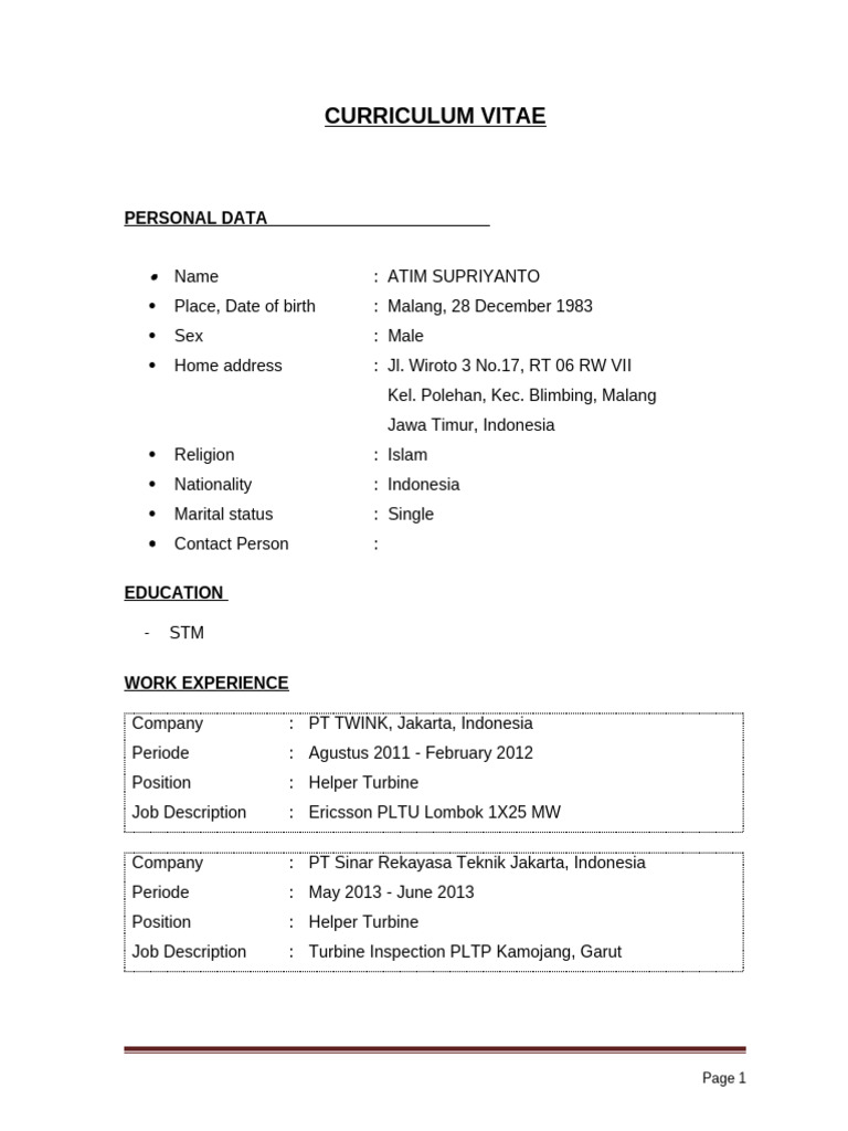 CV Atim Supriyanto | PDF