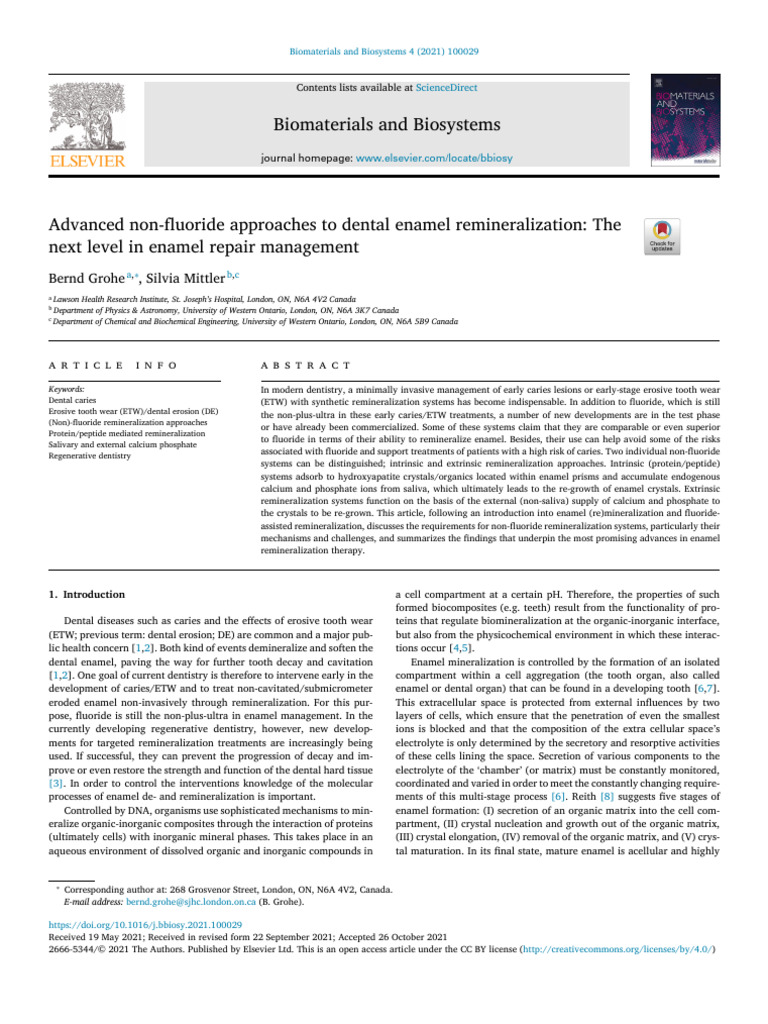 Advanced Non-Fluoride Approaches To Dental Enamel Remineralization The ...