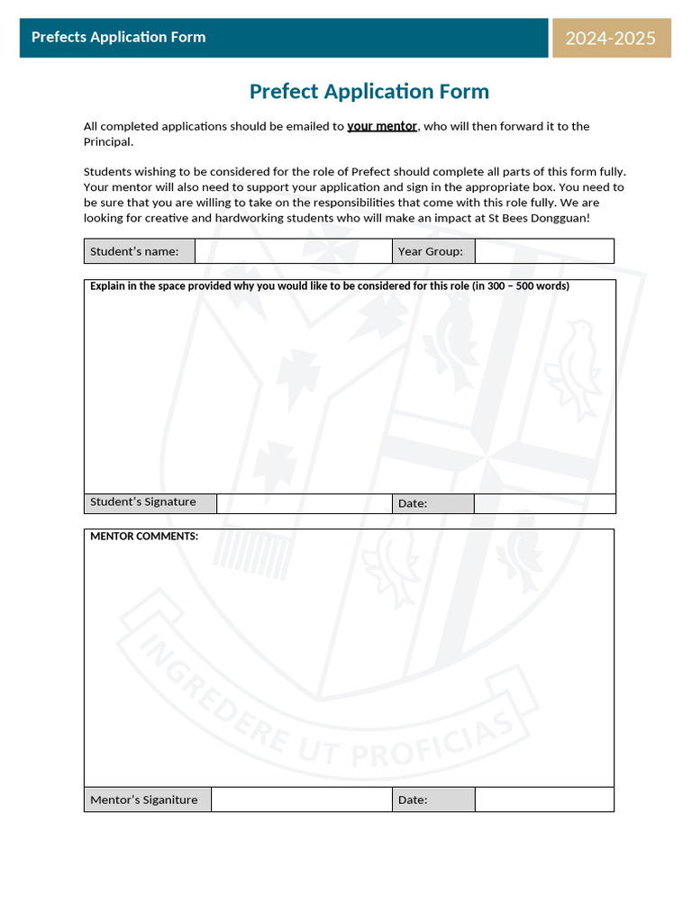 Prefect Application Form(1) | PDF