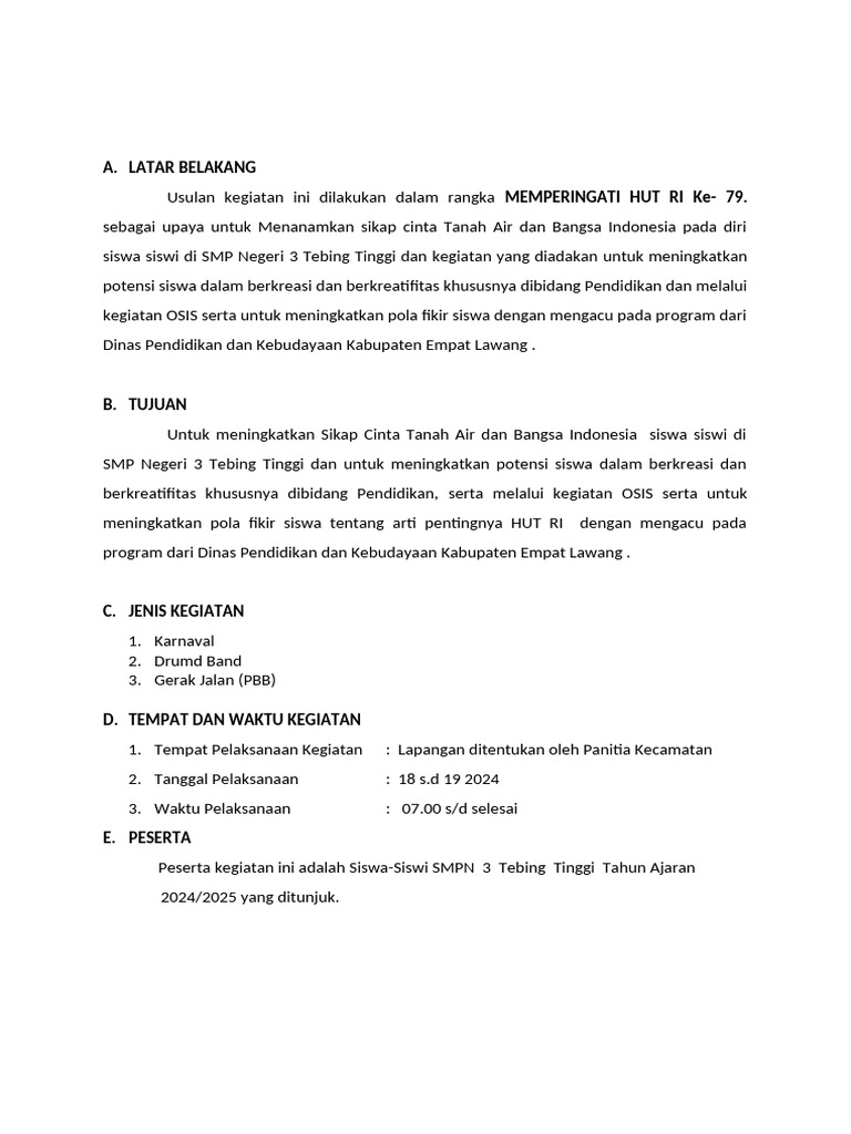 PROPOSAL 17 AGUSTUS 2022 - PBB | PDF