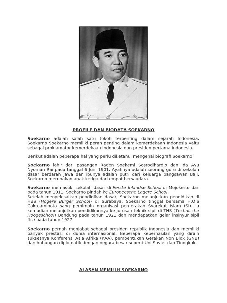 Biografi Singkat Soekarno, Proklamator RI | PDF
