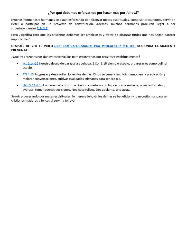 Por Qué Debemos Esforzarnos Por Hacer Más Por Jehová | PDF
