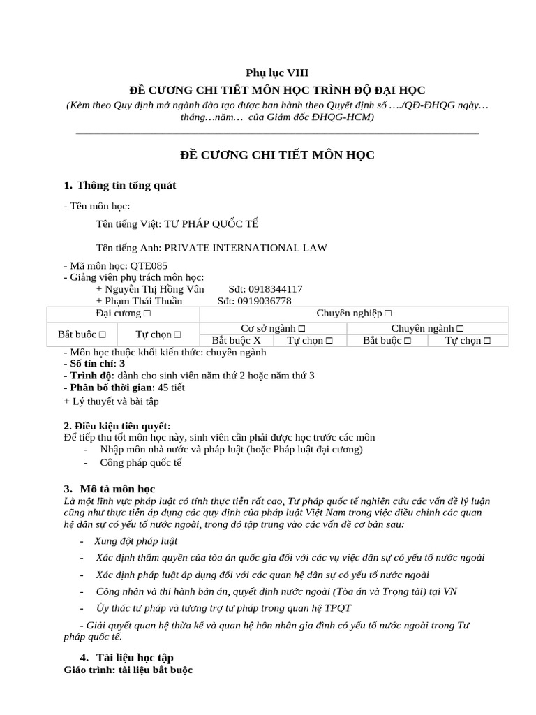 De Cuong Chi Tiet TPQT 2023 | PDF