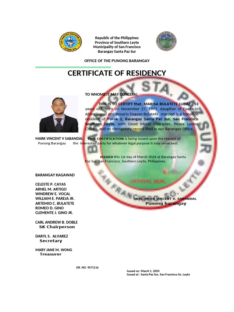 Certificate of Residency | PDF
