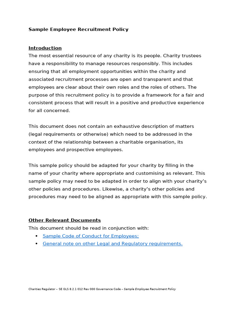 Sample Employee Recruitment Policy | PDF | Recruitment | Charitable ...