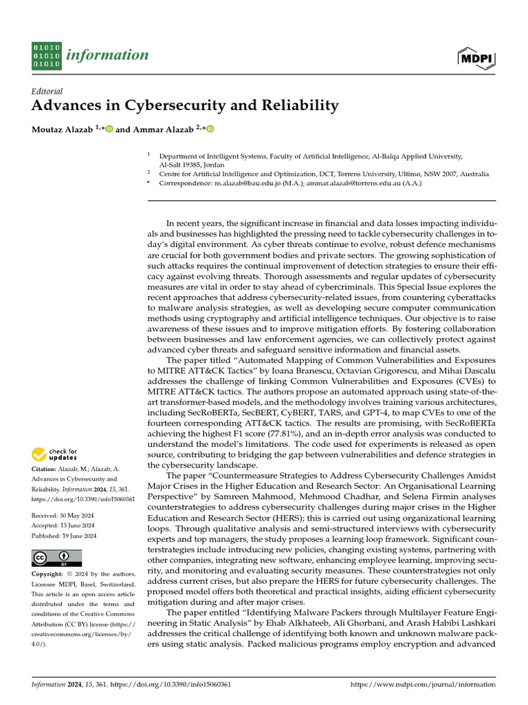 Advances in Cybersecurity and Reliability | PDF | Security | Computer ...