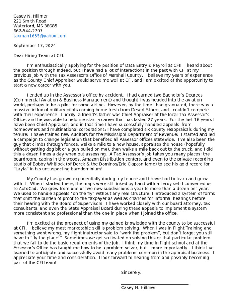 CFI cover letter | PDF | Taxes | Aviation