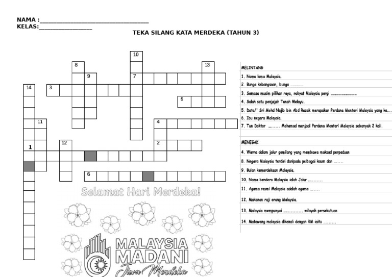Teka Silang Kata Merdeka Tahun 3 | PDF