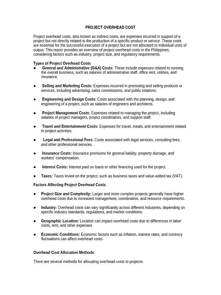 PROJECT OVERHEAD COST | PDF | Risk | Taxes