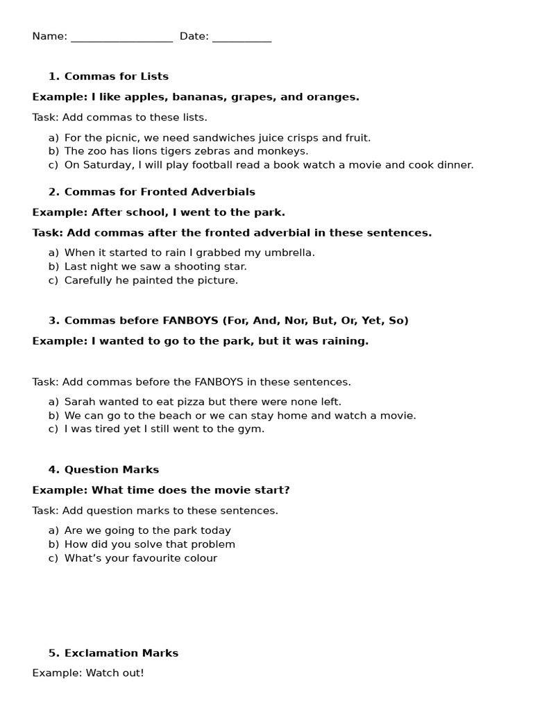 Punctuation Homework | PDF