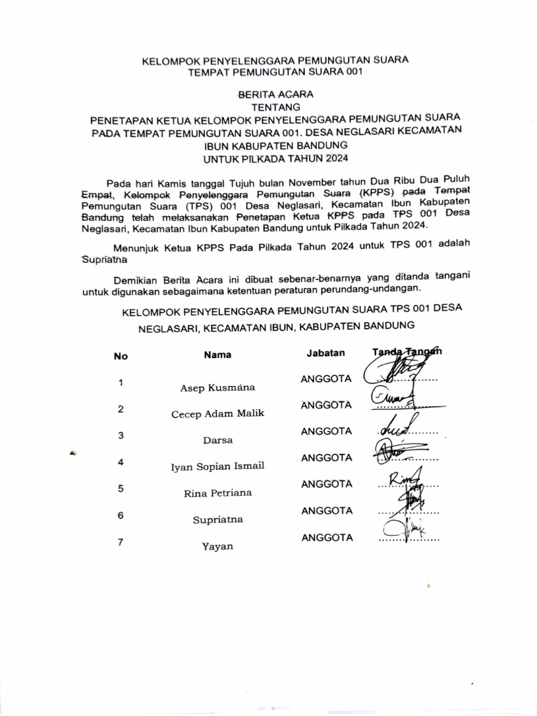 BA - Penetapan Ketua KPPS Oleh Anggota KPPS | PDF