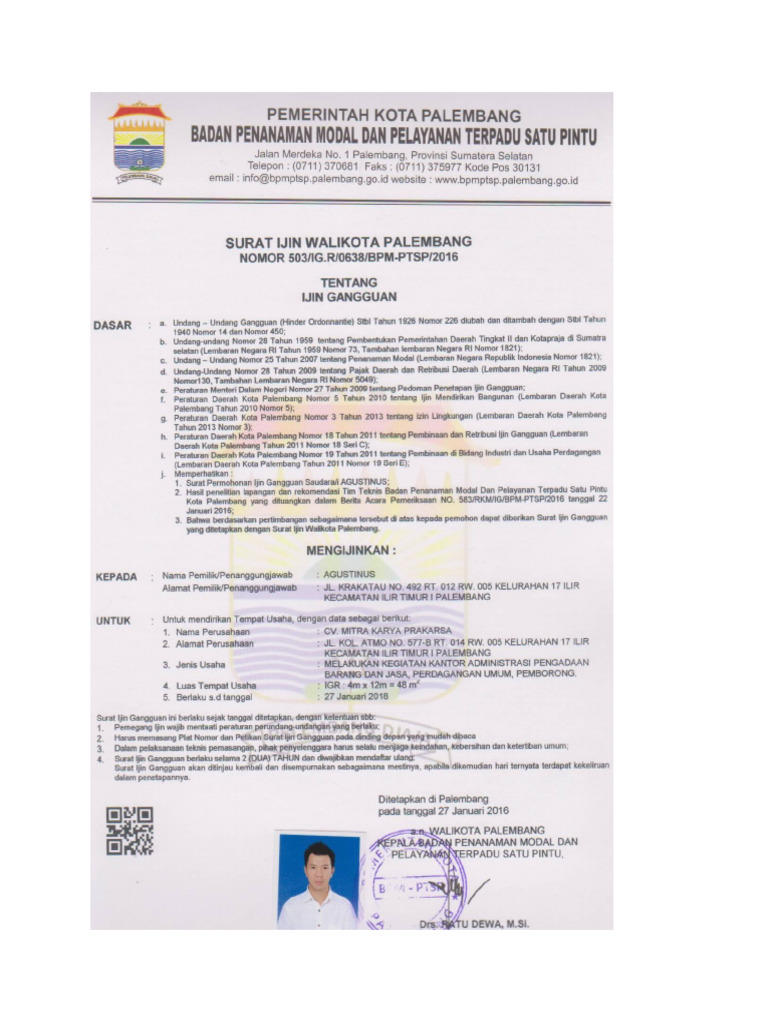 Izin Gangguan CV. MKP | PDF