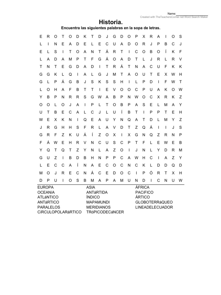 Sopa de Letras Historia | PDF