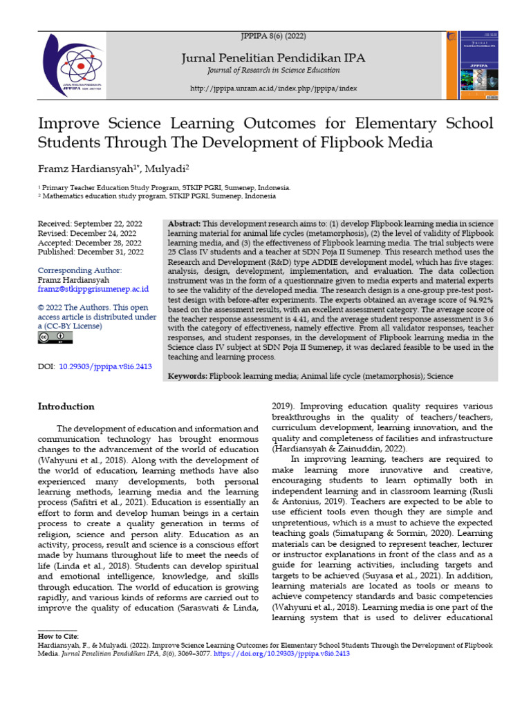 Improve Science Learning Outcomes For Elementary School Students Through The Development of ...
