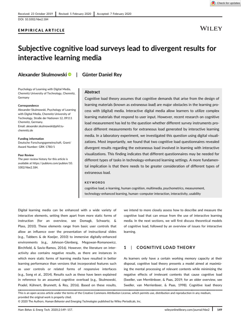 Human Behav and Emerg Tech - 2020 - Skulmowski - Subjective Cognitive ...