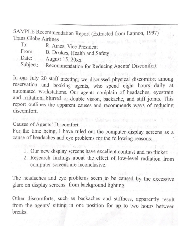 SAMPLE Recommendation Report Extracted From Lannon 1997 | PDF