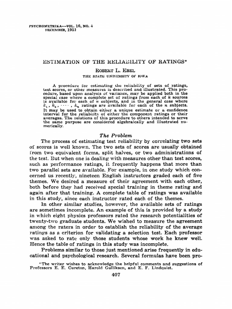 RIR003 - Estimation of The Reliability of Ratings | PDF | Weighted ...