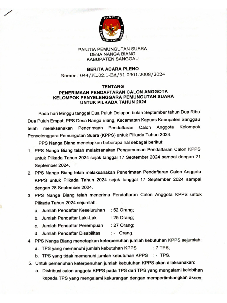Ba Pleno KPPS Nanga Biang | PDF
