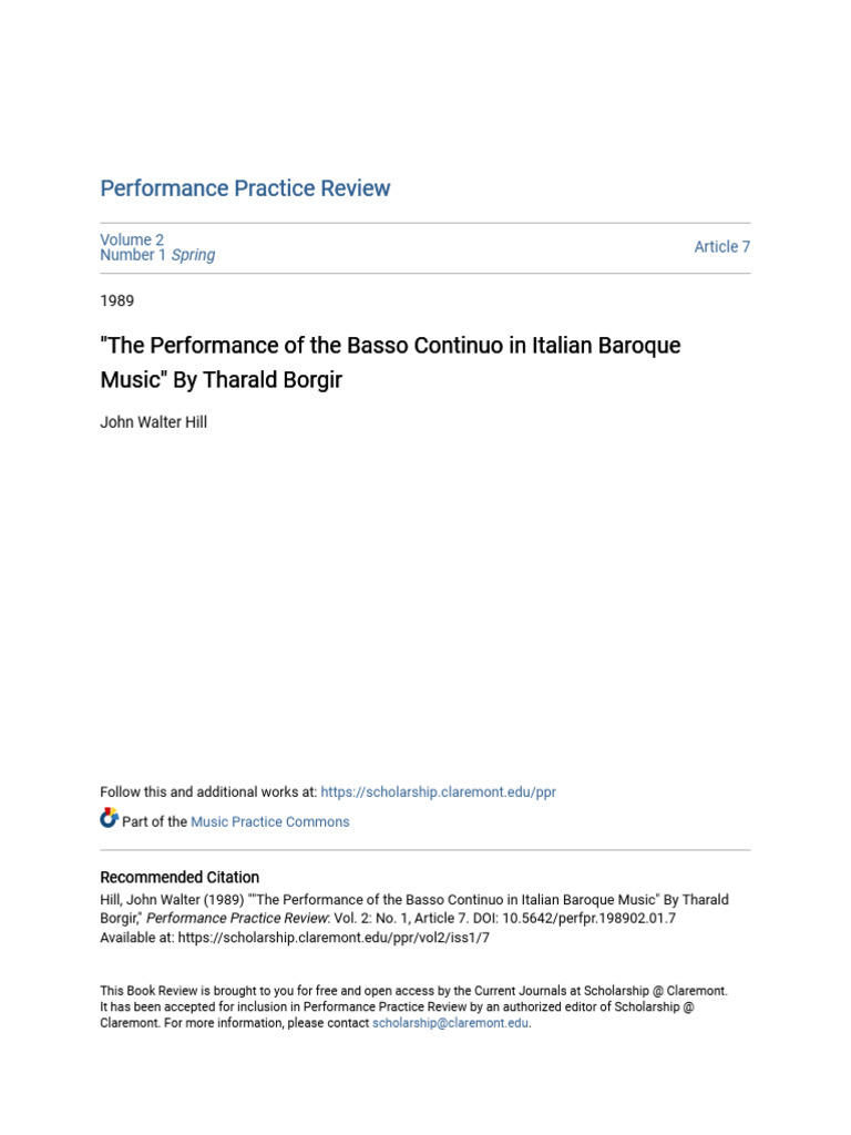 The Performance of the Basso Continuo in Italian Baroque Music | PDF ...
