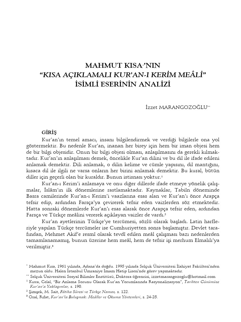 Mahmut Kisanin Kisa Aciklamali Kuran I K | PDF