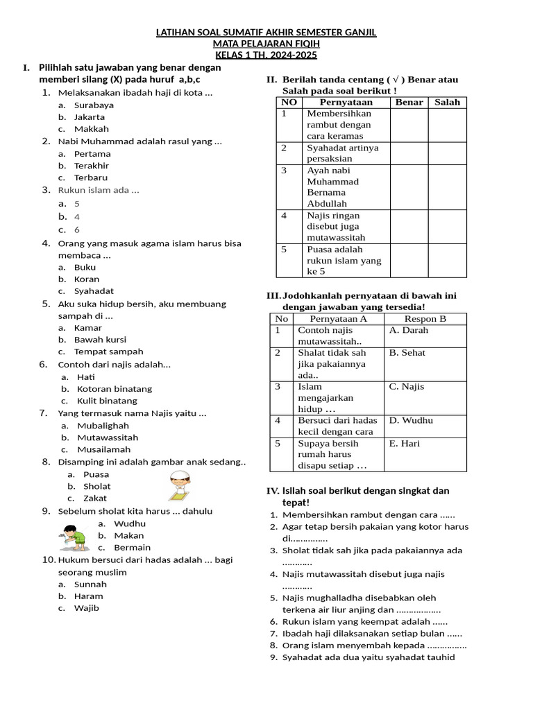 LATIHAN SOAL FIQIH KLS 1 | PDF
