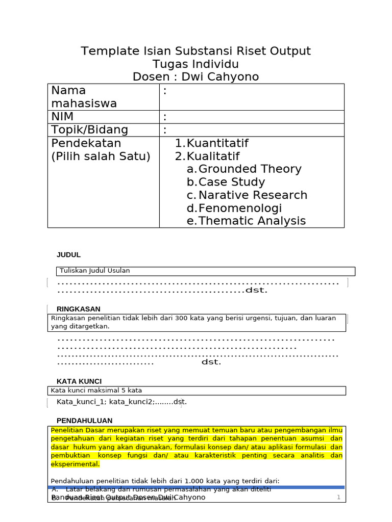 Template - Tugas Individu Riset Output Dosen Dwi Cahyono | PDF