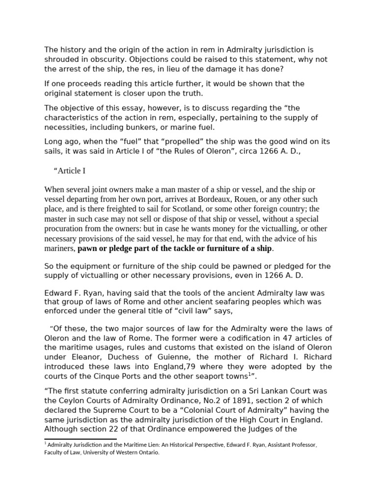 Characteristics of Action in Rem in Admiralty | PDF | In Rem ...