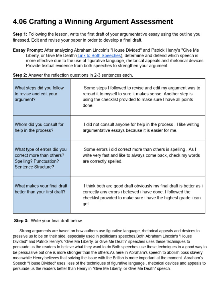 4.06 Crafting A Winning Argument Assessment | PDF | Abraham Lincoln ...