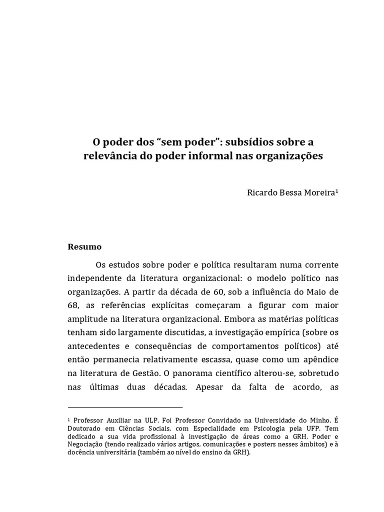 O Poder Dos Sem Poder Subsidios Sobre A | PDF | Poder (social e ...