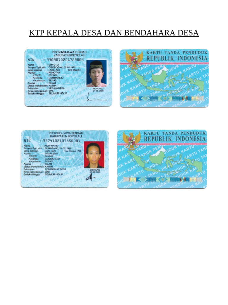 KTP Kepala Desa Dan Bendahara Desa | PDF
